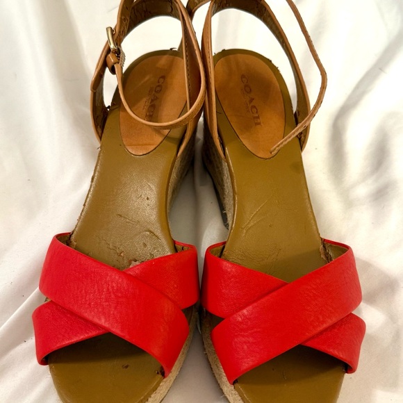 Coach | Shoes | Coach Red And Tan Wedge Sandals | Poshmark